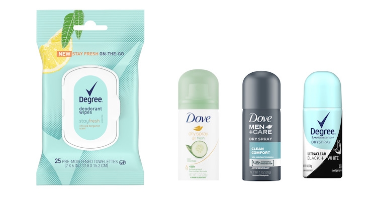 Unilever Launches Dry Spray Minis & Deodorant Wipes - Beauty Packaging